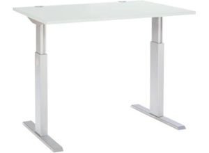 4250510855157 - Select Schreibtisch ERGO-T elektrisch höhenverstellbar Rechteck T-Fuß B 1200 x T 800 x H 725-1185 mm lichtgrau weißaluminium