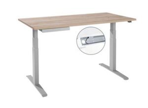 4251898813876 - Schreibtisch elektrisch höhenverstellbar T-Fuß B 1600 x T 800 x H 645-1290 mm Wildeiche weißaluminium + Kabelkanal Zubehörschublade