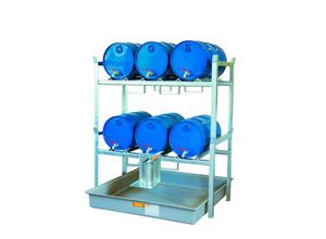 4052886119686 - Fassregal Stahl verzinkt mit Fassauflage für 6x60-l-Fässer GFK-Auffangwanne Auffangvolumen 220 l BxTxH 1410x1280x1620 mm