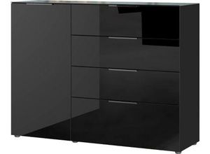 4005949369733 - Sideboard Genua mit 4 Schubladen und 1 Tür Glasfront- und auflage B 1340 x T 420 x H 1020 mm schwarz