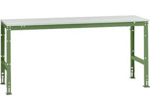4045916079227 - AU41176011 Arbeits-Grundtisch UNIVERSAL Standard mit Kunststoffplatte BxTxH = 2000x800x760-870 mm Resedagrün (RAL 6011)