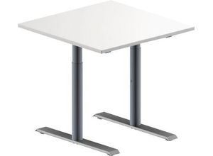 4251898814835 - Genius Konferenztisch MODENA FLEX Quadrat T-Fuß Rundrohr B 800 x T 800 x H 650-850 mm weiß weißaluminium RAL 9006
