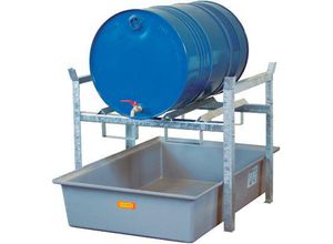 4052886118719 - Cemo - Fassregal Stahl verzinkt mit Fassauflage für 2x60-l-Fässer oder 1x200-l-Fass GFK-Auffangwanne Auffangvolumen 220 l BxTxH 990x1280x840 mm