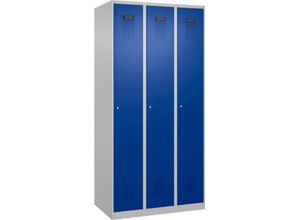 4069361389892 - Kleiderspind Evolo Plus 3 Abteile Anschlag rechts Zylinderschloss B 900 x T 500 x H 1850 mm weißaluminium enzianblau