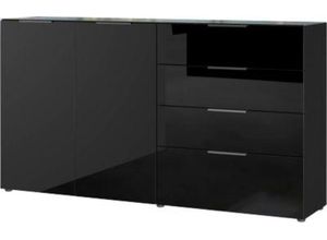 4005949369849 - Sideboard Genua mit 4 Schubladen und 2 Türen Glasfront- und auflage B 1840 x T 420 x H 1020 mm schwarz