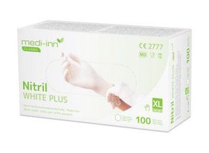 4250478435774 - Einmalhandschuhe Medi-Inn® PS Nitril White Plus für links rechts puderfrei nicht steril allergikergeeignet Größe XL Nitril weiß 100 Stück