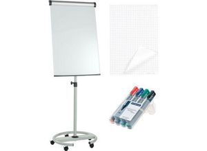 4250510865989 - Mobiles Flipchart MAUL solid plus Hochformat höhenverstellbar magnethaftend 2 Papierhalter B 660 x H 970 mm + 5 Blöcke à 20 Blatt & 4 Marker