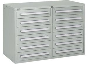 4051273714282 - Select Schubladenschrank SF 120 12 Schübe mit Etikettenschildern abschließbar B 1055 x T 500 x H 723 mm lichtgrau RAL 7035 lichtgrau RAL 7035