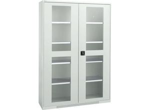 4051273769091 - Genius Flügeltürenschrank FS Stahl Sichtfenster Lüftungslöcher B 1343 x T 520 x H 1950 mm 5 OH Lichtgrau Lichtgrau bis 750 kg