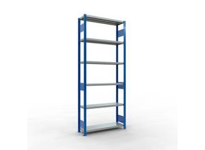 4004514282088 - Schulte Lagertechnik Fachbodenregal-Stecksystem MULTIplus 250 Grundregal Längenriegel 2500x1000x300 mm 6 Böden enzianblau verzinkt