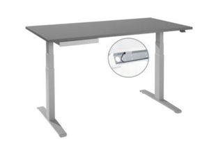 4251898813869 - Schreibtisch elektrisch höhenverstellbar T-Fuß B 1600 x T 800 x H 645-1290 mm graphit weißaluminium + Kabelkanal Zubehörschublade
