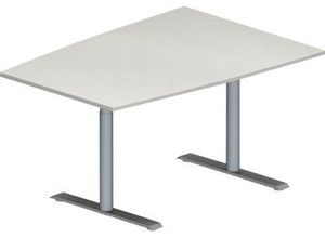 4251898815047 - Genius Konferenztisch MODENA FLEX Tonne T-Fuß Rundrohr B 1400 x T 1000 x H 650-850 mm lichtgrau weißaluminium RAL 9006
