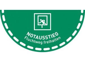 4060081062379 - moedel Fußbodenaufkleber „Notausstieg – Fluchtweg freihalten“ nach DIN 4844-2 D-E019 PVC-Folie rutschhemmend Halbkreis B 900 x H 450 mm