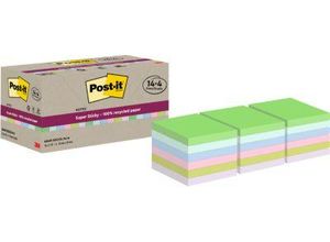 4064035060923 - Post-it® Haftnotizen Super Sticky Recycling Notes 654 RSSCOL 14+4F B 76 x T 76 mm PEFC®-Papier farbig 14 + 4 Blöcke gratis 70 Blatt Block