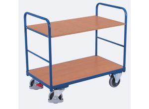4035694009080 - Etagenwagen Stahl MDF-Platte Enzianblau Buche-Dekor 2 Etagen 1000 x 700 mm EasySTOP bis 250 kg
