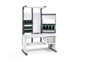 4049751466983 - Arbeitsplatzsystem Avero Komplettmodul 1 per Handkurbel höhenverstellbar HPL beschichtete Spanplatte bis 200 kg lichtgrau anthrazitgrau