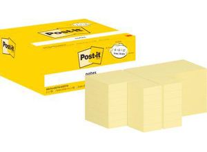 4064035092306 - Post-it Haftnotizen Kanariengelb Verschiedene Größen (6 x 76 x 76mm 6 x 76 x 127mm 12 x 38 x 51mm) Packung mit 24 Blöcken à 100 Blatt Vorteilspackung 12 +12 (38 x 51mm) GRATIS