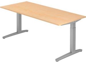 4032062167380 - eurokraft pro ANNY - Schreibtisch mit C-Fußgestell höhenverstellbar 650 - 850 mm Breite 1800 mm Ahorn-Dekor   weißaluminium