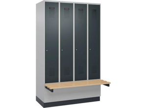 4069361390218 - Kleiderspind Evolo Plus 4 Abteile à 300 mm Breite Sockel schwebende Sitzbank B 1200 x T 815 x H 1950 mm Zylinder weißaluminium anthrazitgrau