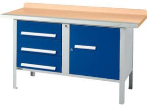 4051273775559 - Kastenwerkbank Select PWi 150-4 Buche-Multiplexplatte mit Stahlkante bis 750 kg B 1500 x T 700 x H 840 mm Enzianblau Weißaluminium