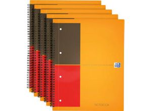 3020120045566 - OXFORD International Notizbuch DIN A4 Liniert Spiralbindung Pappe Orange Perforiert 160 Seiten 5 Stück à 80 Blatt