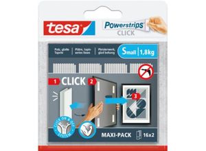 4063565401275 - tesa® Powerstrips CLICK SMALL 18 kg 16 x 2 Streifen selbstklebend für leichte Wanddeko