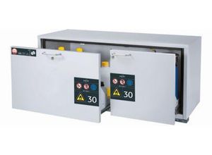4054923098916 - Sicherheitsunterbauschrank Typ 30 asecos UB-S-30 2 Schubladen Front Lichtgrau B 1402 x T 574 x H 600 mm