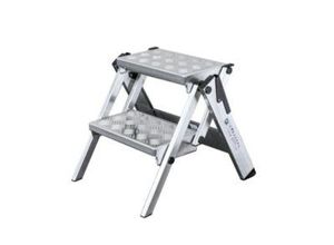 4031405542020 - Munk Klapptritt 2 Stufen Aluminium Klappmechanismus rutschfest max 150 kg Trittfläche B 360 x T 230 mm silber