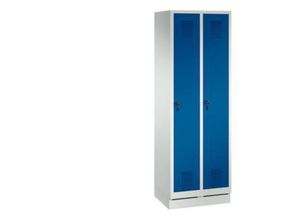 4025314340709 - C+P Garderobenschrank Evolo H1800xB610xT500mm Korpus Lichtgrau Türen Enzianblau Abteile 2 Abteilbreite 300 Fächer 2 Sicherheits-Drehriegel