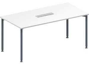 4251898815634 - Genius Konferenztisch 6-fach Tischanschlussfeld Rechteck 4-Fuß Rundrohr B 1600 x T 800 x H 720-840 mm weiß weißaluminium RAL 9006