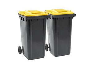 4251898828290 - Fahrbare Mülltonne SSI Schäfer GMT eXtra 240 l EN 840 vorbereitet für Chipaufnahme Ziehgriff 90 % Recycling-Kunststoff schwarz-gelb 2 Stück