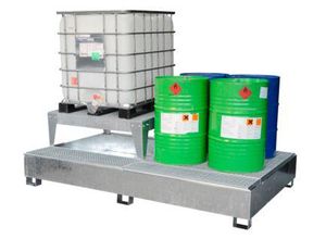 4052886361313 - IBC-Auffangwanne GS2a AB2 Stahl 1000 l Auffangvolumen verzinkt mit 2 Abfüllböcken und Abfüllfläche L 2680 x B 1605 x H 800 mm
