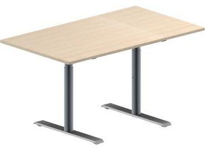 4251898814859 - Genius Konferenztisch MODENA FLEX Rechteck T-Fuß Rundrohr B 1400 x T 800 x H 650-850 mm Ahorn weißaluminium RAL 9006