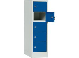 4250618207186 - Schließfachschrank Stahlbl Türanschl rechts Zylinderschloss 5 Fächer B 300 x H 965 mm lgrau RAL 7035 eblau RAL 5010