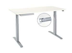 4251898813852 - Schreibtisch elektrisch höhenverstellbar T-Fuß B 1600 x T 800 x H 645-1290 mm weiß weißaluminium + Kabelkanal Zubehörschublade