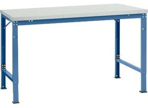 4045916137804 - AU70615007 Arbeits-Grundtisch UNIVERSAL Spezial mit Melaminplatte BxTxH = 1500 x 1000 x 722-1022 mm Brillantblau (RAL 5007)
