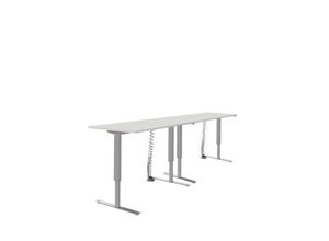 4250510879917 - Select Schreibtisch elektrisch höhenverstellbar Rechteck T-Fuß B 1600 x T 800 x H 705-1205 mm lichtgrau weißaluminium