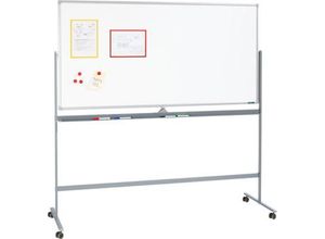 4251898822915 - Select Mobiles Whiteboard um 360° drehbare Tafel weiß lackiert Ablageschale 4 Lenkrollen B 1800 x H 900 mm