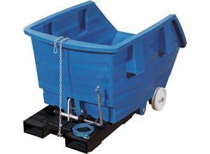 4250101145575 - Kippbehälter mit Rollen Polyethylen blau B 920 x T 1420 x H 625 mm 300 l Schüttkanthöhe 405 mm bis 150 kg Kipp-Arretierungsvorrichtung