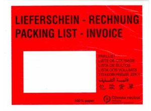4251898800081 - Papier-Dokumententasche Lieferscheintasche SecurePack C6 Fenster links mit Aufdruck selbstklebend 100 % recycelbares Pergaminpapier rot 250 Stück