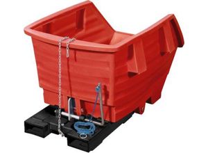 4250101145551 - Kippbehälter Polyethylen rot B 920 x T 1420 x H 590 mm 300 l Schüttkanthöhe 370 mm bis 150 kg Kipp-Arretierungsvorrichtung
