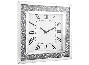 9009852483437 - Wanduhr  Silber Weiß  Glas Holzwerkstoff  50x50x5 cm  Dekoration Uhren Wanduhren