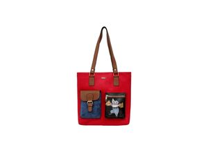 8680544336203 - Umhängetasche Multi Pocket Bag Shopper-Tasche Cat And Mouse Damen Damen Gr B H T 36cm x 8cm onesize rot Lacklederimitat Taschen Handgefertigt
