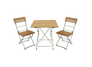 4050747090495 - Gestell Flachstahl verzinkt + transparent pulverbeschichtet Biergarten - Garnitur MÜNCHEN 3-teilig (2x Stuhl 1x Tisch 70x70cm) Flachstahl verzinkt + Robinie