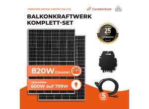 6976554330037 - Balkonkraftwerk 2x 410W Canadian Solar-Photovoltaikmodul 600 W Mikroinverter mit Upgradefunktion auf 799 W AC-Kabel APP