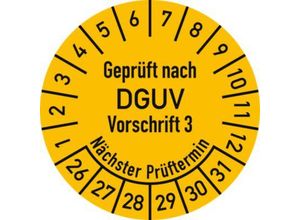 4060081073474 - moedel Prüfplakette DGUV V3 2026–2031 Folie gelb Ø 30 mm – 500 Stück Rolle wasserfest