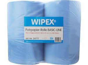 4250139207689 - WIPEX Basic-Line Putzpapier 2-lagig perforiert hohe Saugfähigkeit 100 % Zellstoff blau 2 Rollen mit jeweils 500 Tüchern
