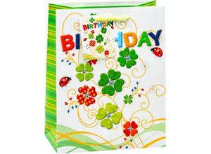 4022792944146 - Geschenktüte TSI Happy Birthday Ballons Format A5 mit Tragekordel und Beschriftungskärtchen B 180 x T 100 x H 230 mm PP-Folie bunt-weiß 3 Stück