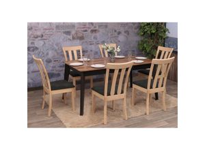 4057651801292 - 6er-Set Esszimmerstuhl MCW-G46 Küchenstuhl Stuhl Stoff Textil Massiv-Holz ~ naturfarbenes Gestell schwarz