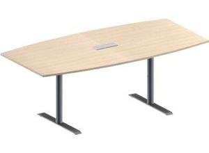 4251898817478 - Genius Konferenztisch MODENA FLEX mit Tischanschlussfeld Boot T-Fuß Rundrohr B 2000 x H 650-850 mm Ahorn weißaluminium RAL 9006